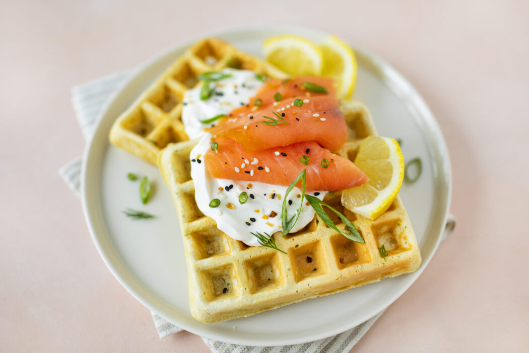 Lemon & Herb Waffles with Smoked Salmon